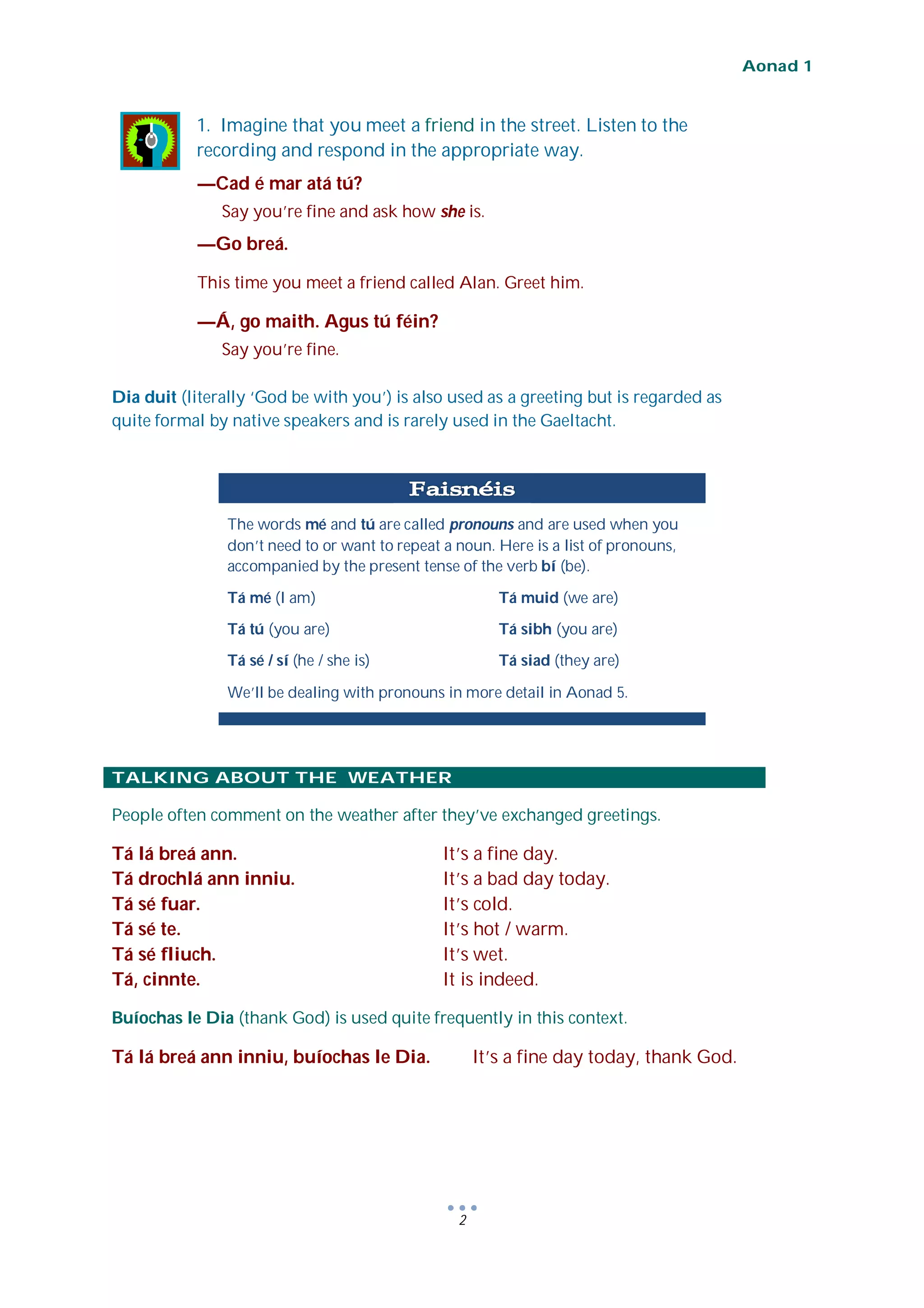 Irish Lesson 1 | PDF