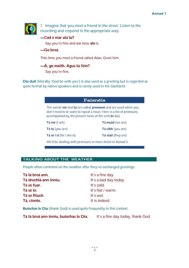 Irish Lesson 1 | PDF