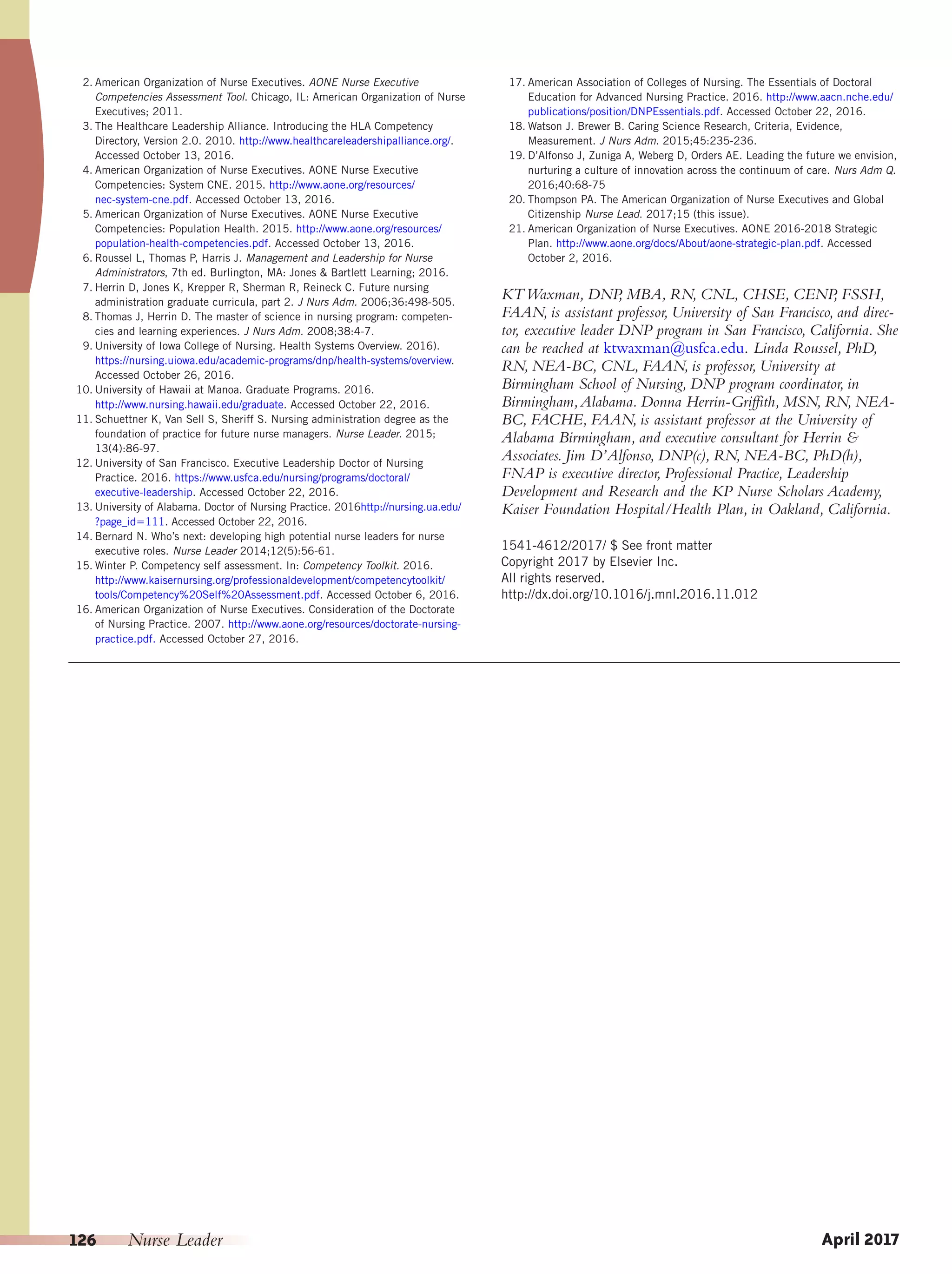 Aone nurse executive competencies | PDF | Professional School | Postgraduate Education