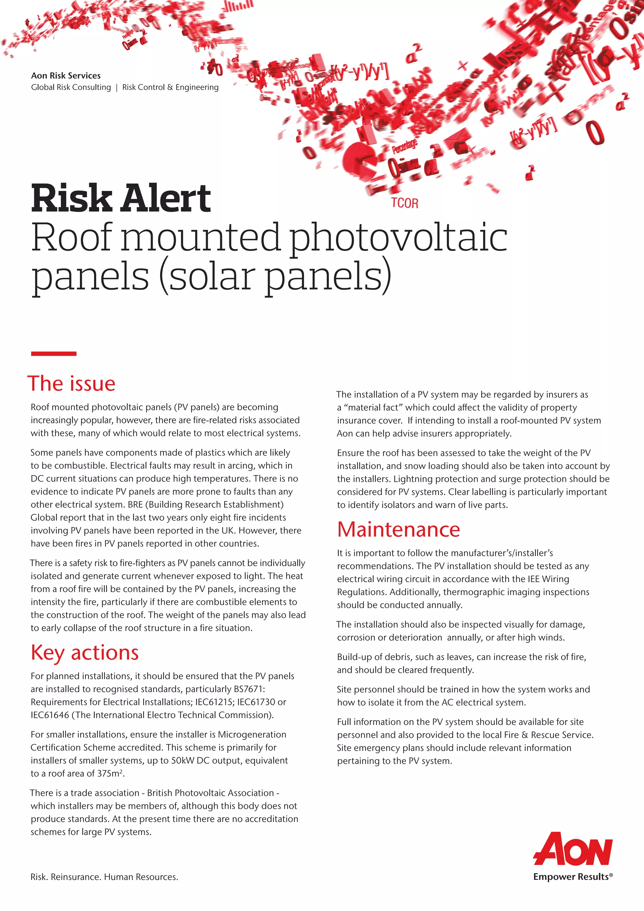 Aon risk alert solarpanels | PDF