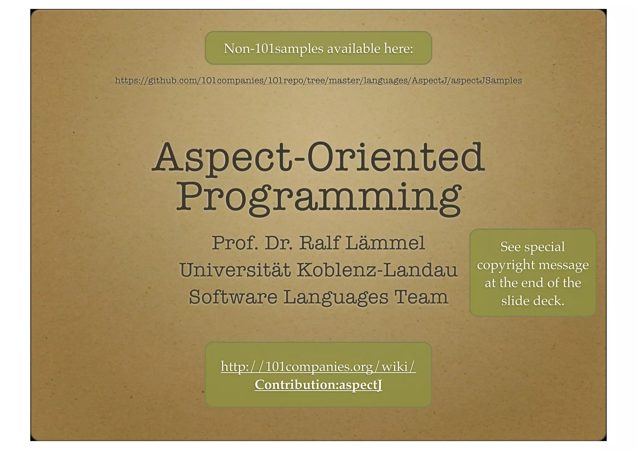 Aspect-oriented programming with AspectJ (as part of the the PTT lecture) | PDF | Web ...
