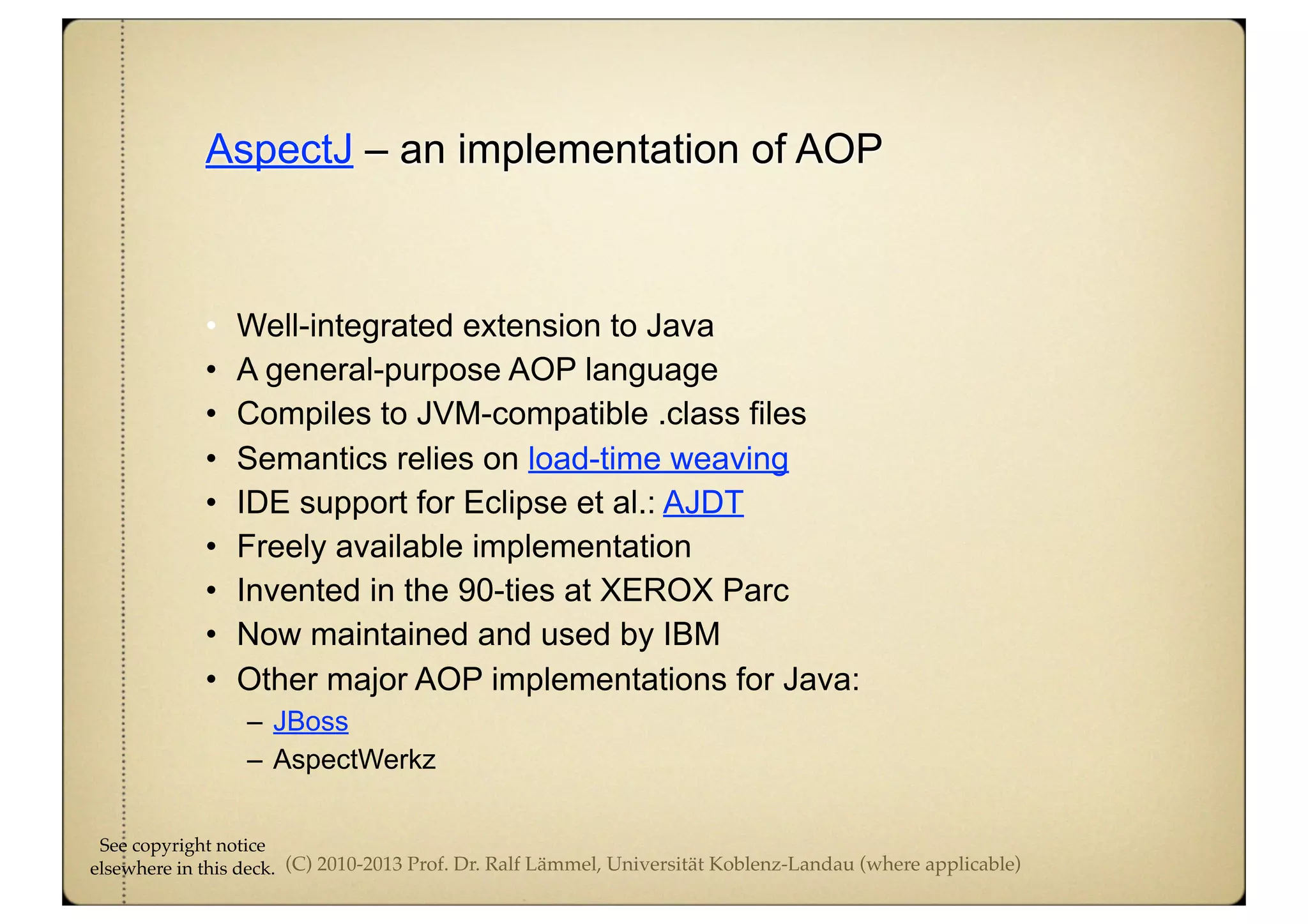 Aspect-oriented programming with AspectJ (as part of the the PTT lecture) | PDF | Web ...