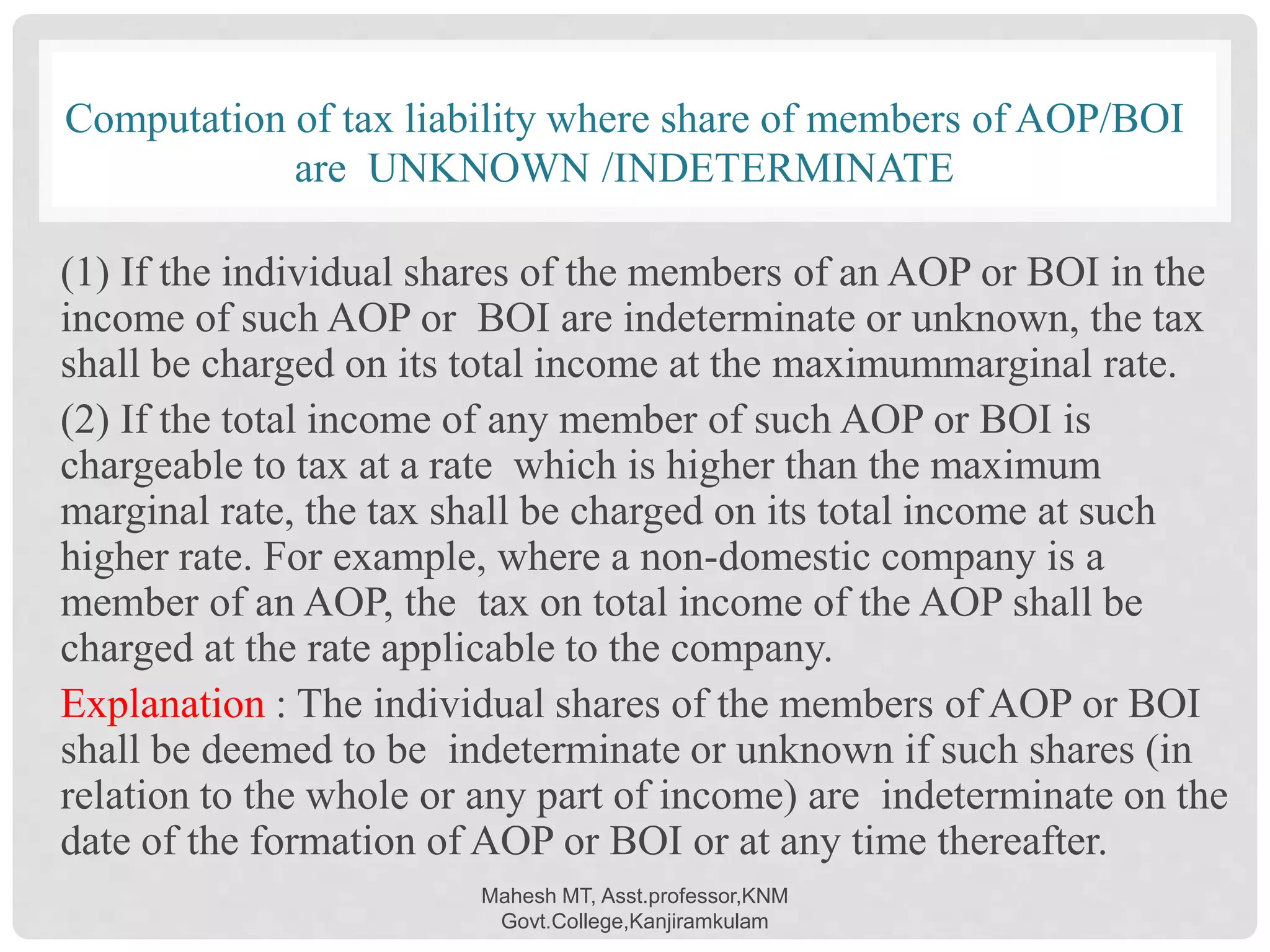 TAX ASSESSMENT OF ASSOCIATION OF PERSONSB(AOP)/BODY OF IDIVIDUALS (BOI ...