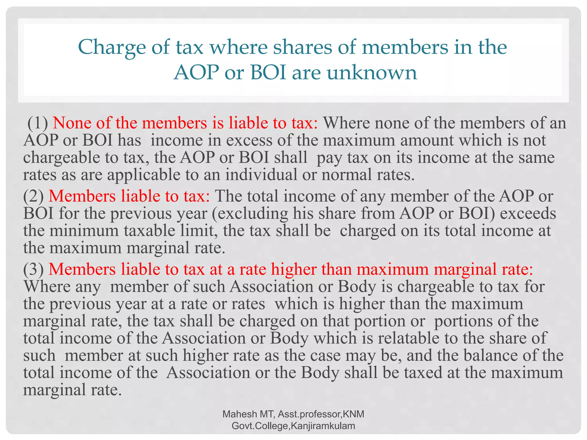 TAX ASSESSMENT OF ASSOCIATION OF PERSONSB(AOP)/BODY OF IDIVIDUALS (BOI ...