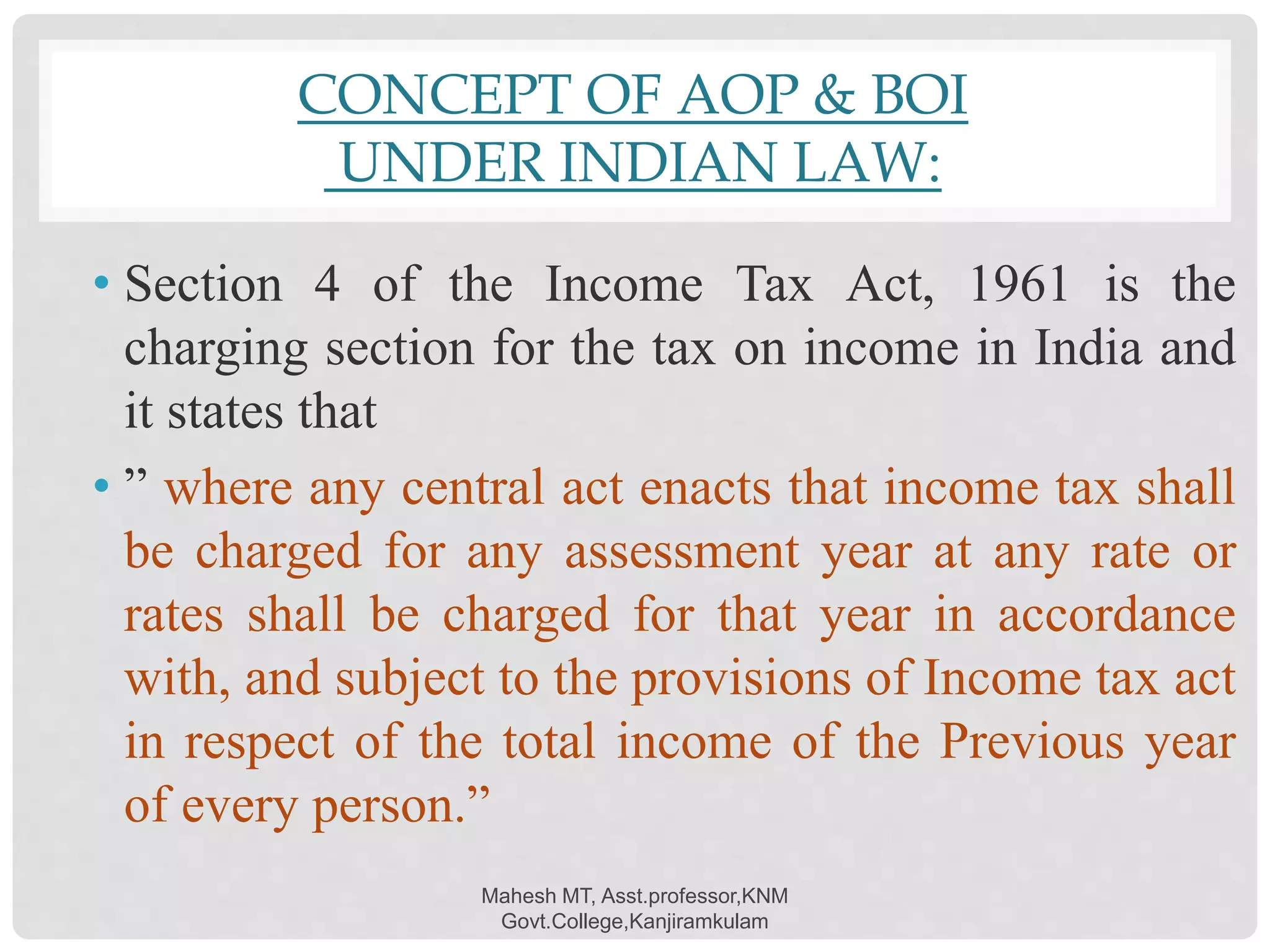 TAX ASSESSMENT OF ASSOCIATION OF PERSONSB(AOP)/BODY OF IDIVIDUALS (BOI) | PPTX