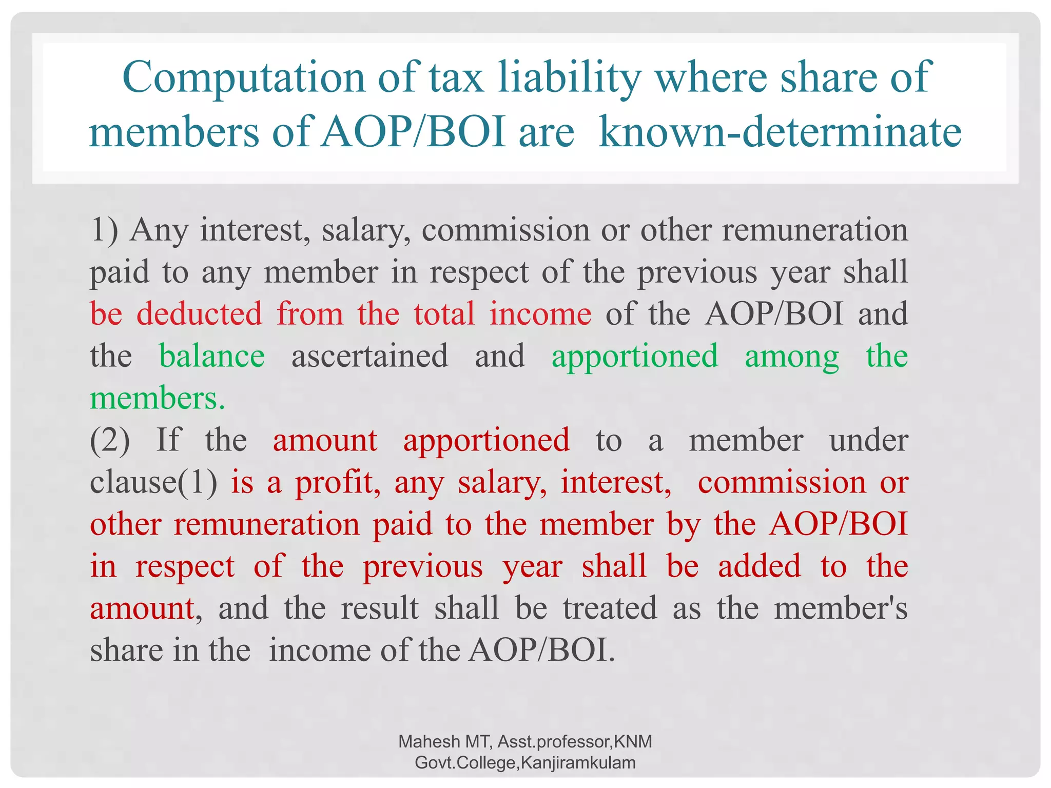 TAX ASSESSMENT OF ASSOCIATION OF PERSONSB(AOP)/BODY OF IDIVIDUALS (BOI) | PPTX