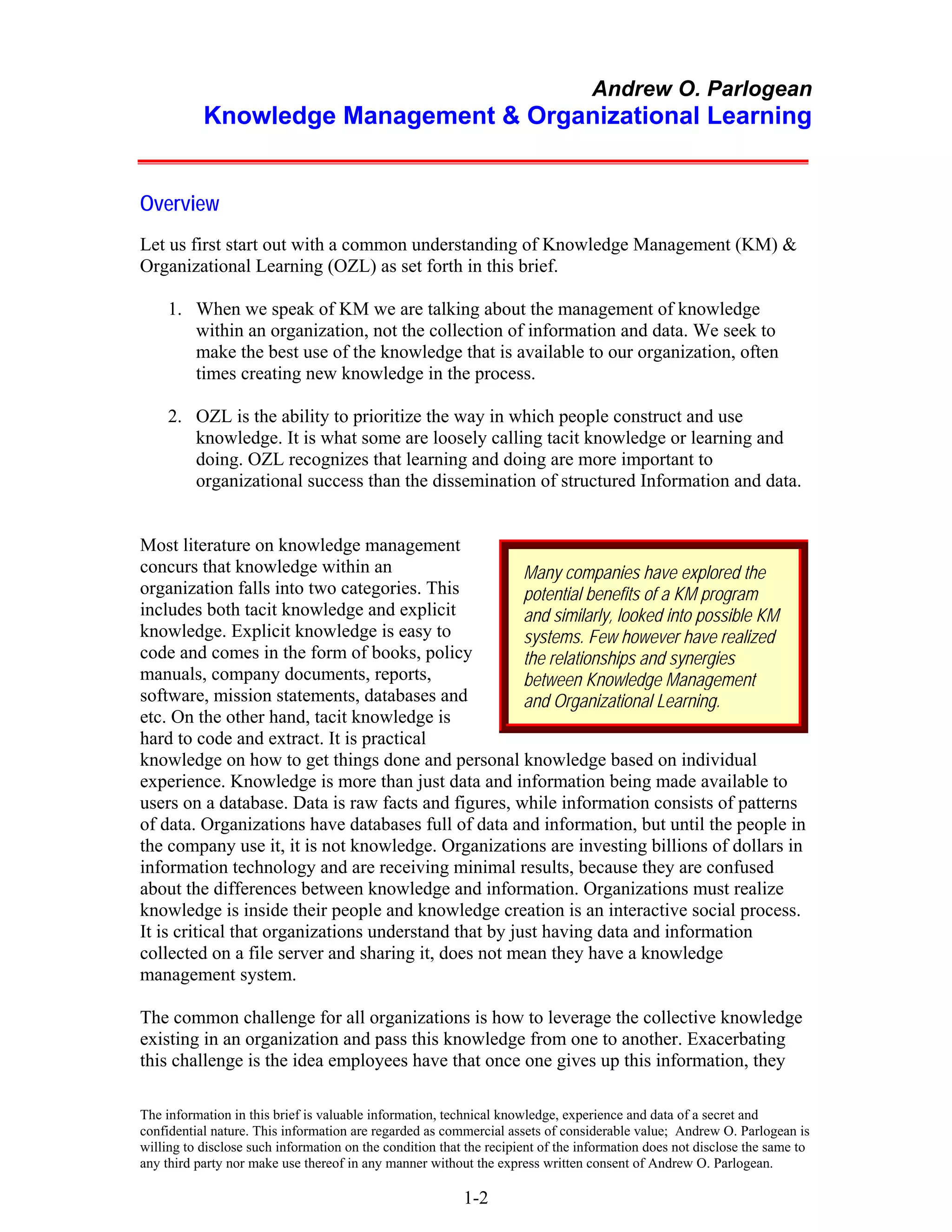 Knowledge Management & Organizational Learning | PDF