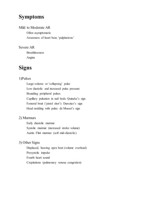 Aortic Regurgitation - Rivin | DOCX | Heart and Cardiovascular Diseases ...