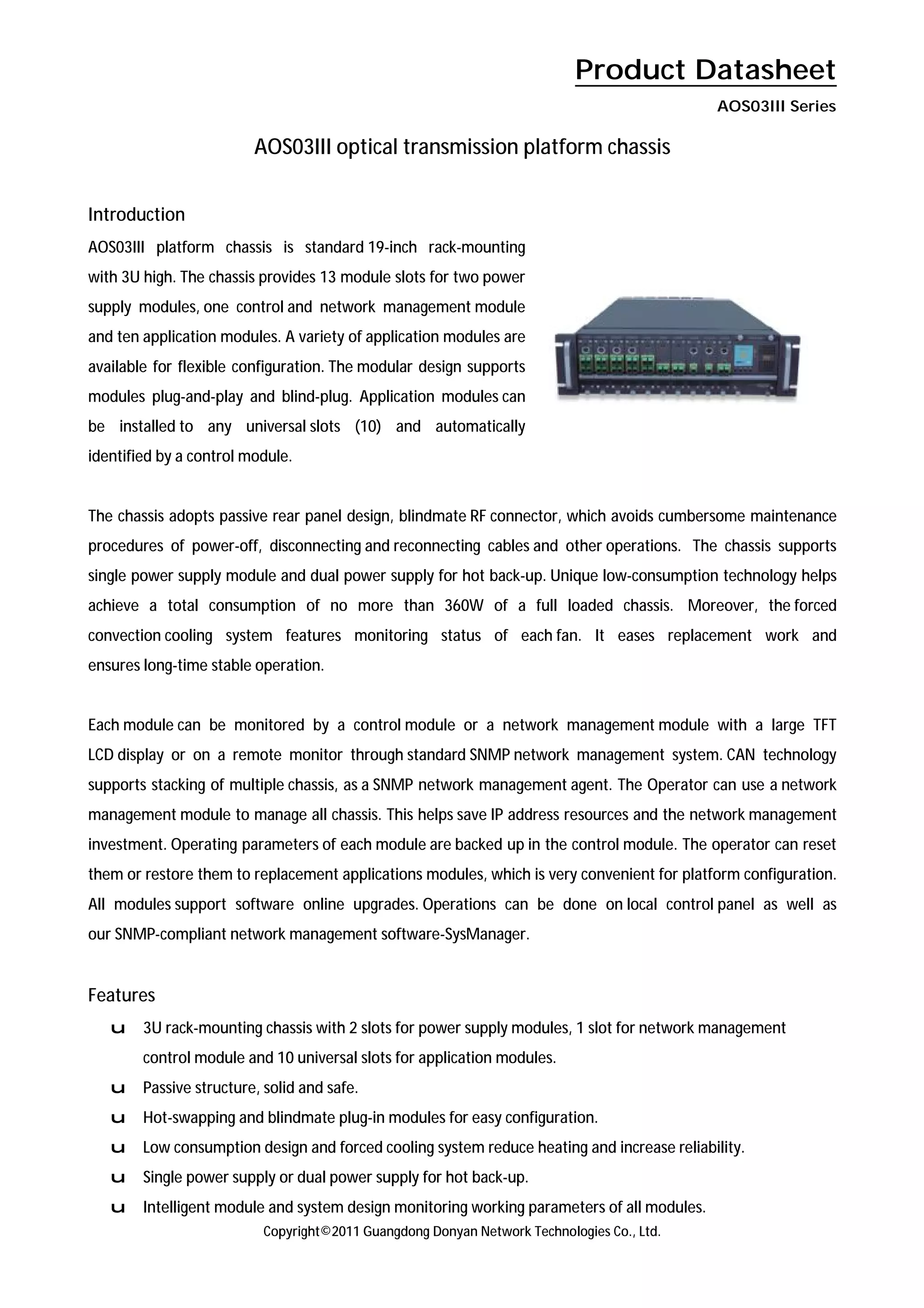 3RU AOS03 Catv optical transmission platform | PDF