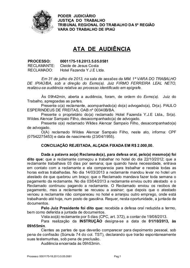 PROCESSO JUDICIAL (ação judicial trabalhista - 2ª ata)