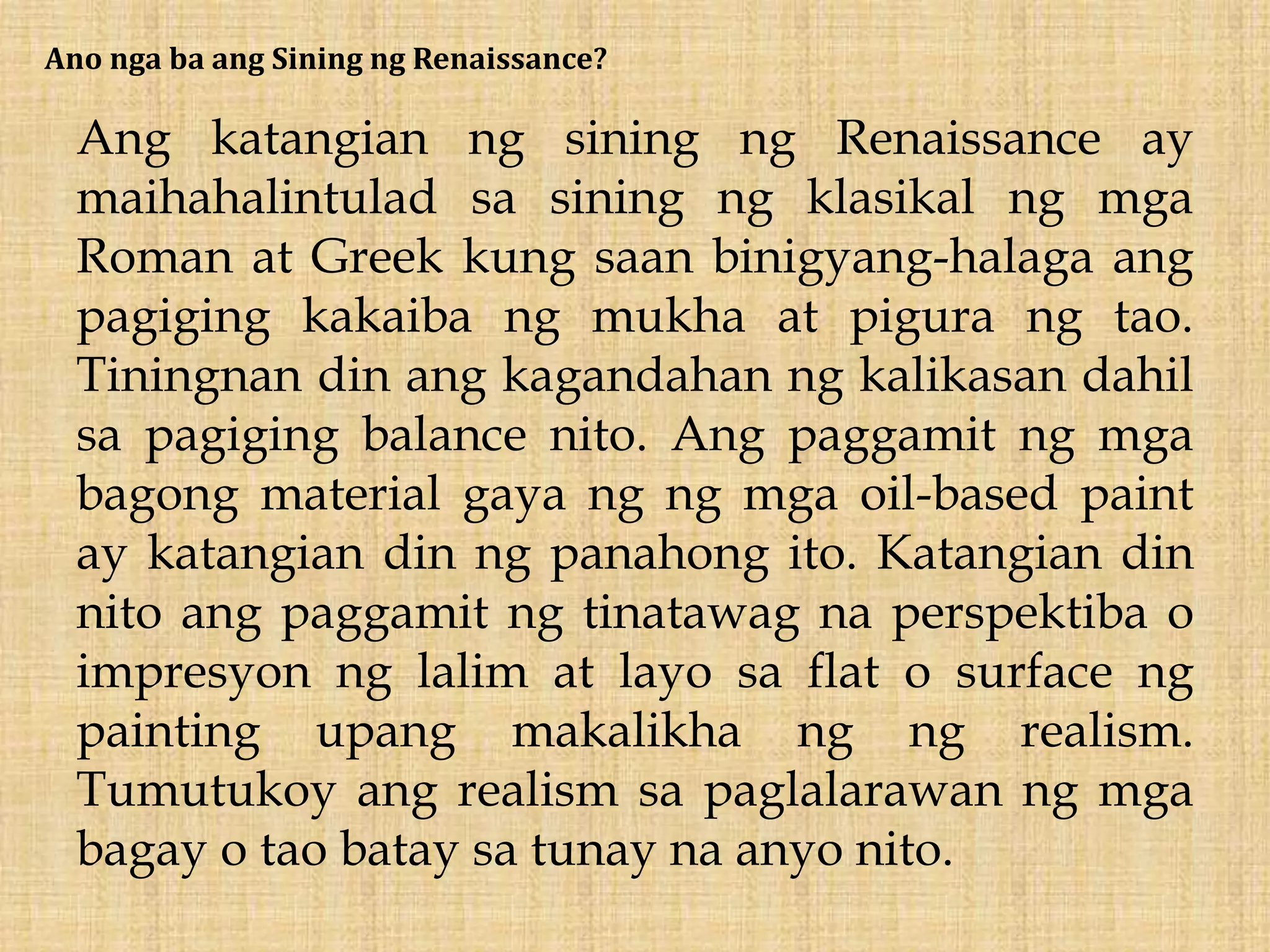 Sining sa Renaissance Period | PPTX