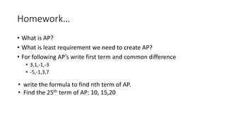 Arithmetic progression | PPTX | Homework and Study | Education