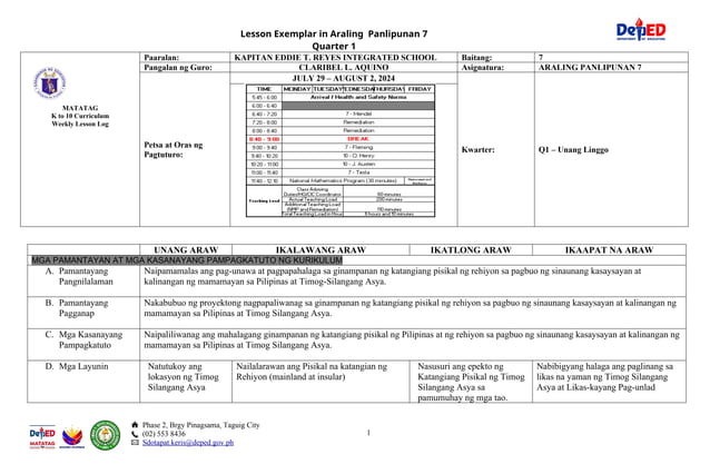 DLL week 4 araling panlipunan Pasagutan sa mga mag-aaral ang mga katanungan sa ibaba. Tingnan ...