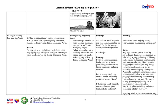DLL week 4 araling panlipunan Pasagutan sa mga mag-aaral ang mga katanungan sa ibaba. Tingnan ...
