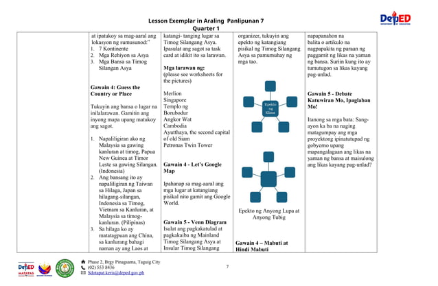 DLL week 4 araling panlipunan Pasagutan sa mga mag-aaral ang mga katanungan sa ibaba. Tingnan ...