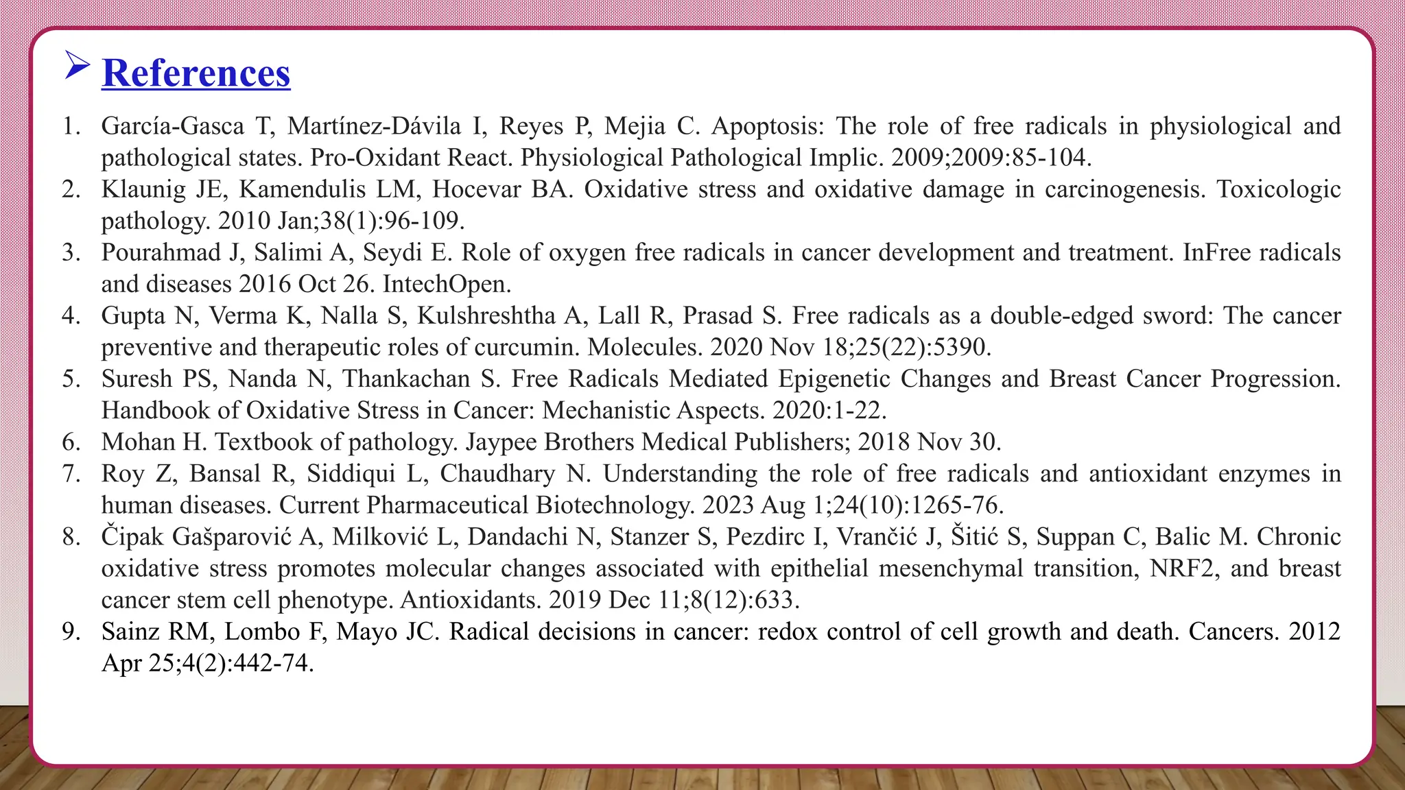 Role of free radicals in cancer/ Role of free radicals in etiopathology ...