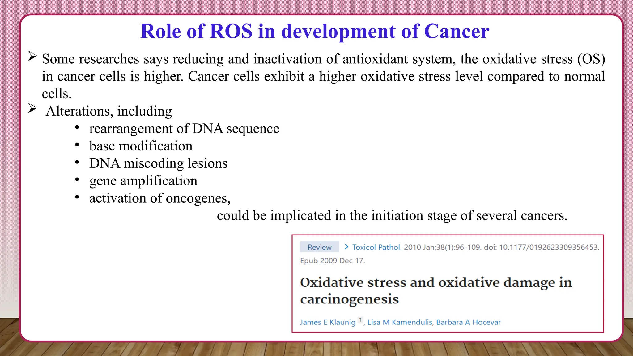 Role of free radicals in cancer/ Role of free radicals in etiopathology ...