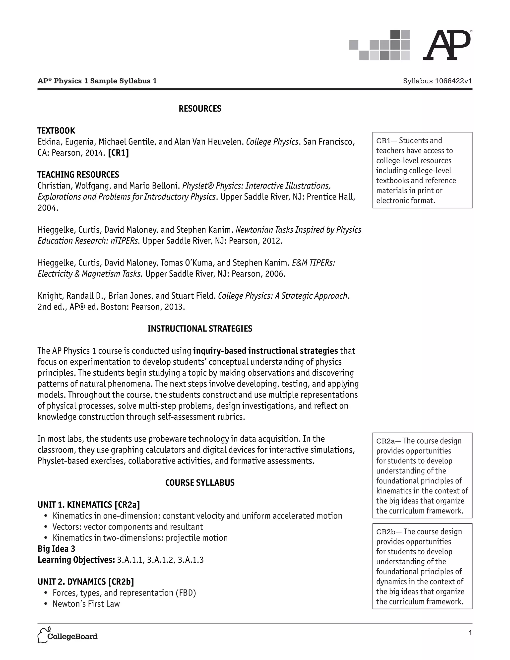 Ap physics-1-sample-syllabus-1-id-1066422v1 | PDF