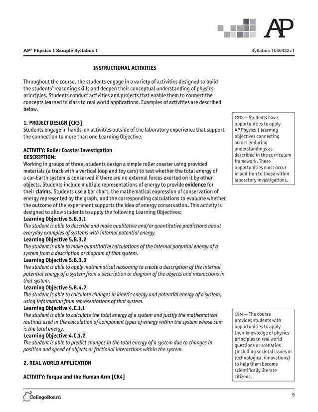 Ap physics-1-sample-syllabus-1-id-1066422v1 | PDF