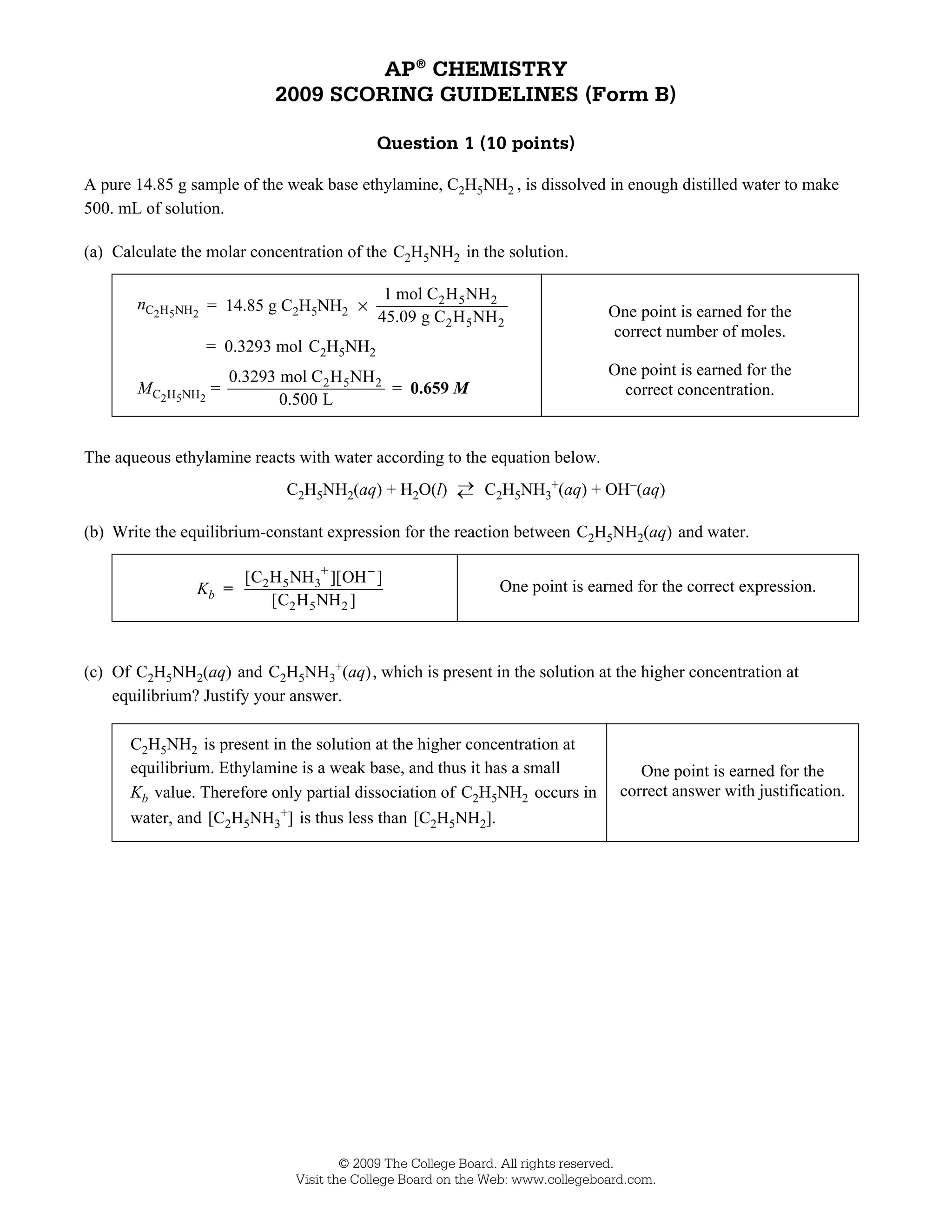 Chemistry AP Scoring Guidelines from B 2009 | PDF