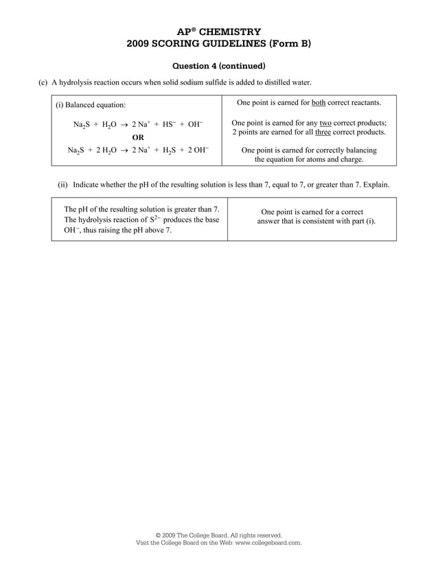 Chemistry AP Scoring Guidelines from B 2009 | PDF | Chemistry | Science