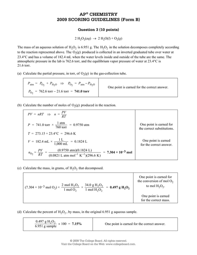 Chemistry AP Scoring Guidelines from B 2009 | PDF | Chemistry | Science