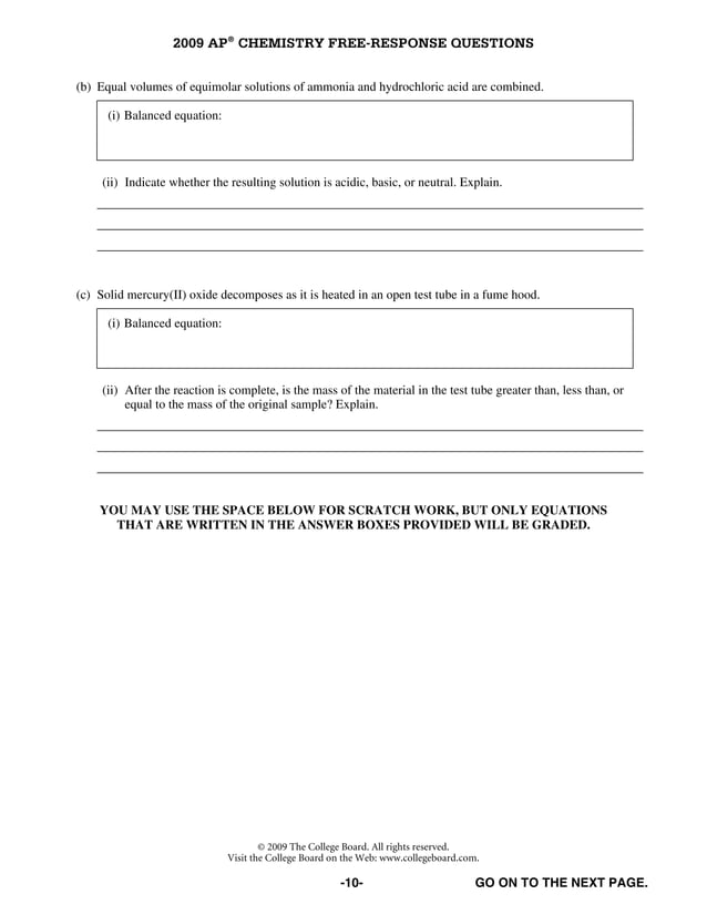 Chemistry Ap Free-Response Questions 2009 | PDF