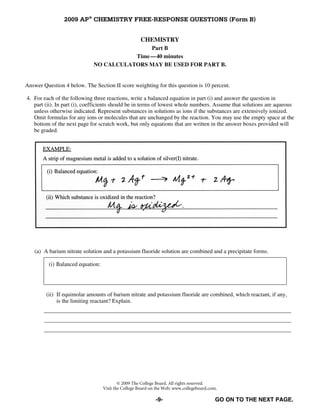Chemistry AP Free-Response Questions Form B 2009 | PDF
