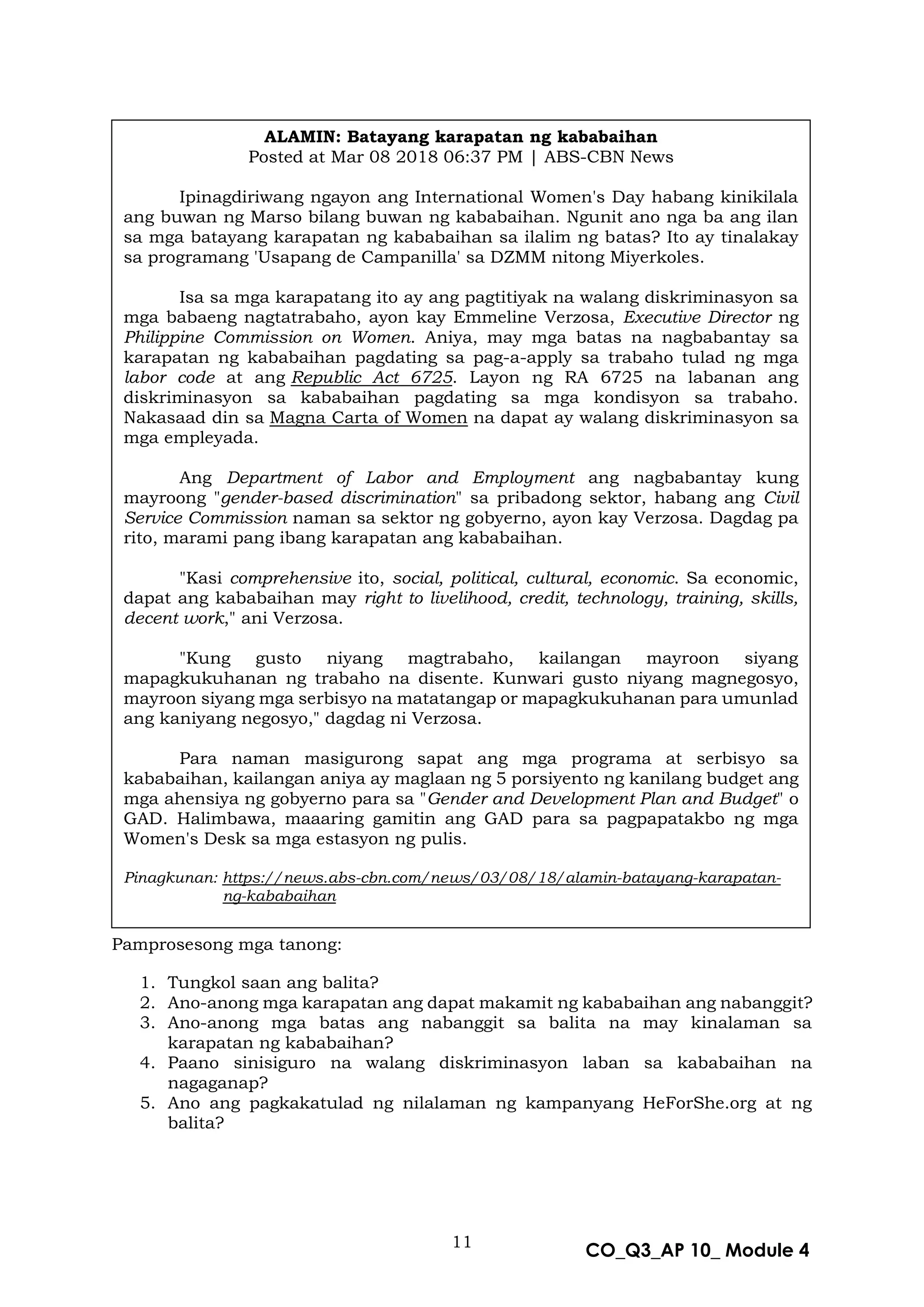 Araling panlipunan 10 modyul 4 mga hakbang | PDF