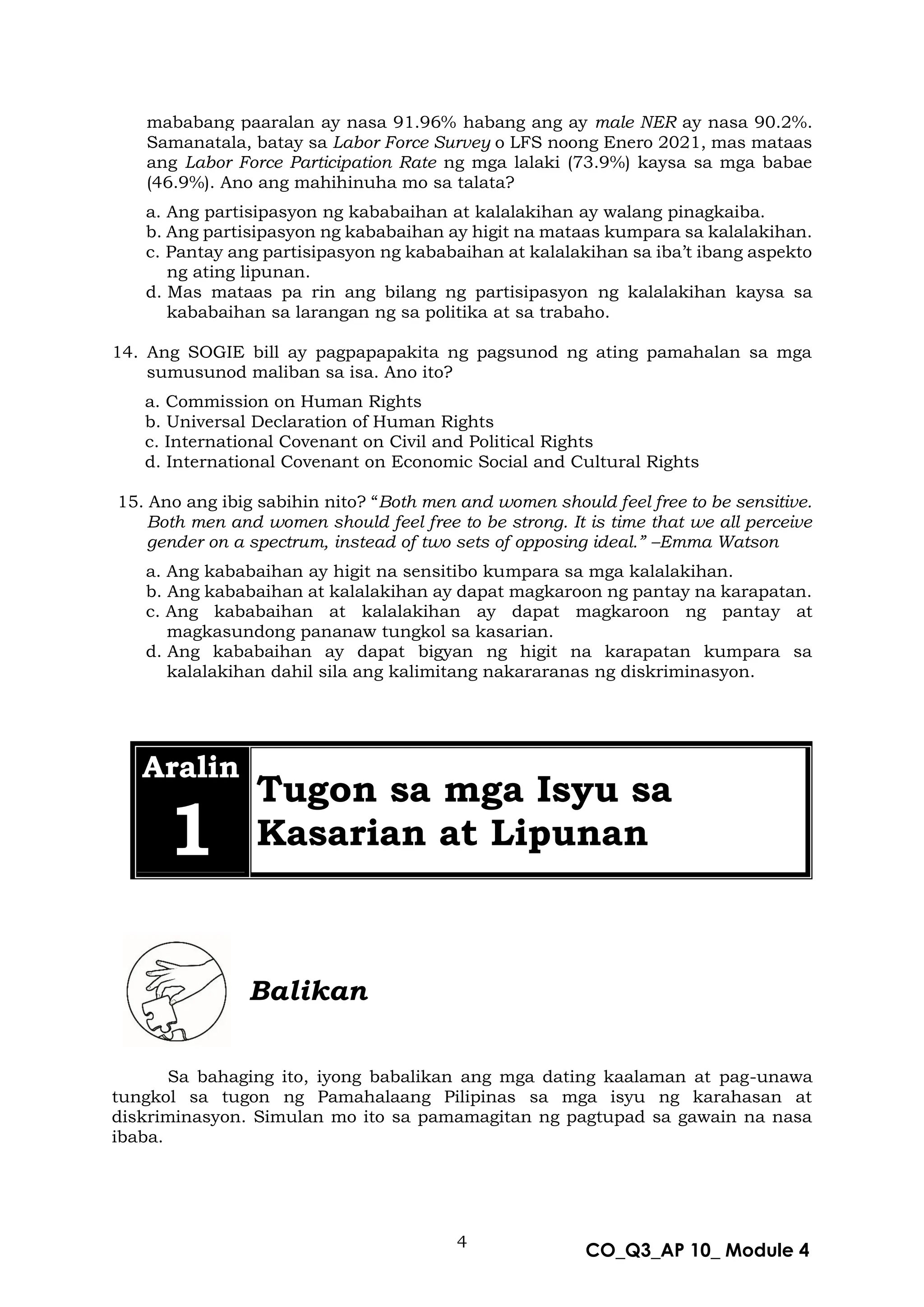 Araling panlipunan 10 modyul 4 mga hakbang | PDF