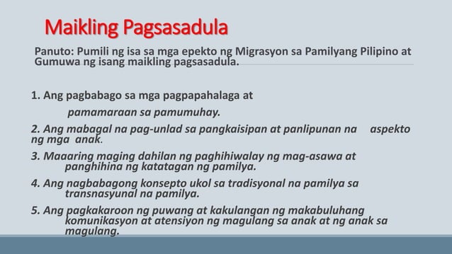 Epekto ng Migrasyon sa Pamilyang Pilipino | PPTX