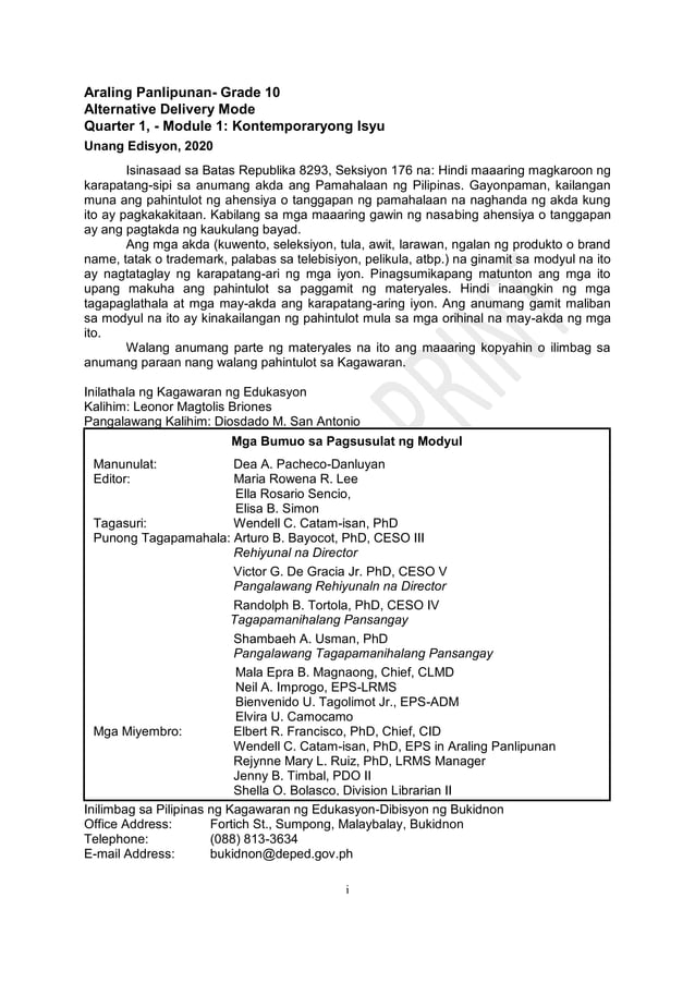 AP Grade 10 Q1 Mod1 | PDF