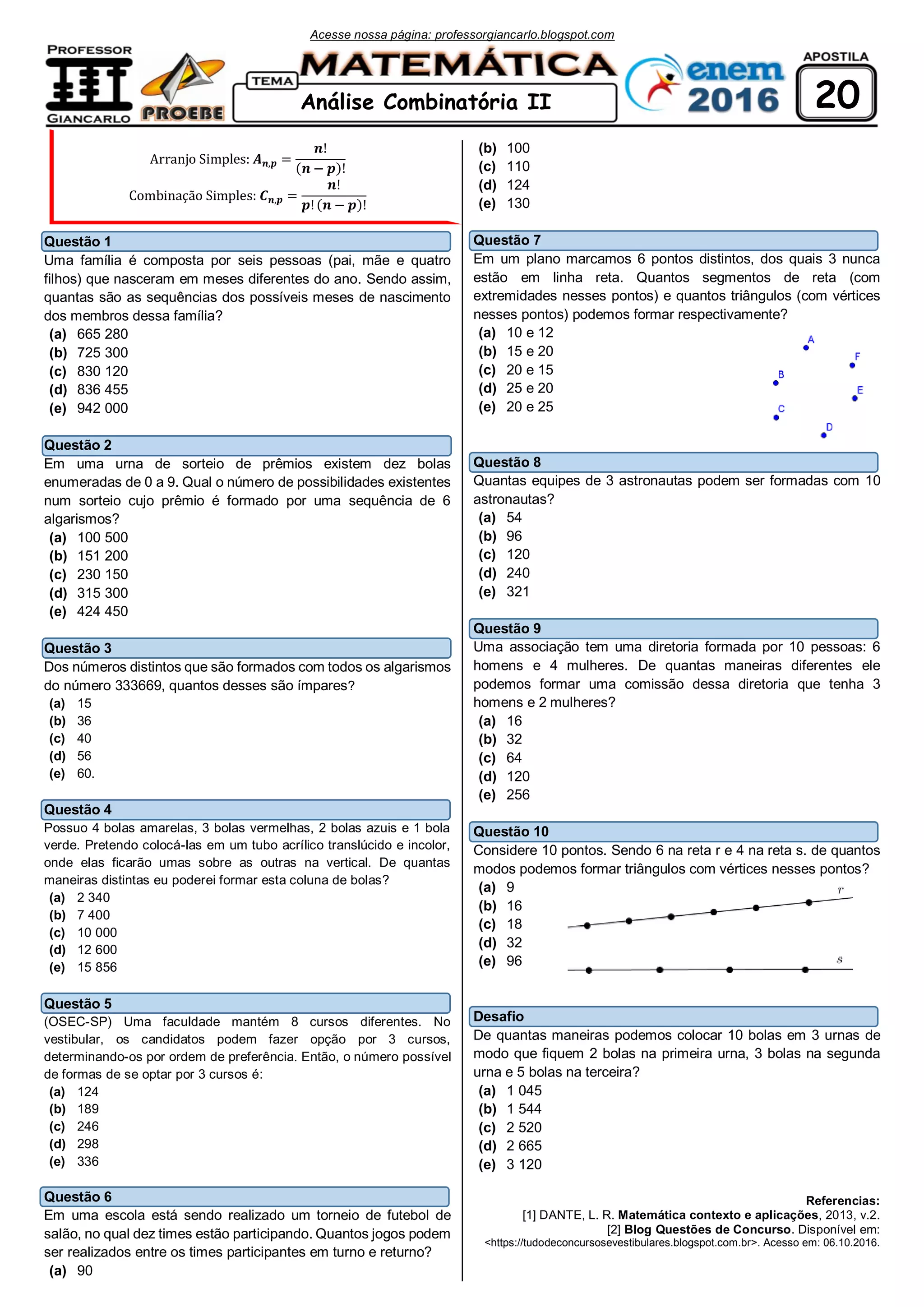 Analise Combinatória Exercícios Pdf - FDPLEARN