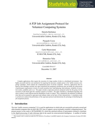 A P2P Job Assignment Protocol For Volunteer Computing Systems | PDF