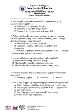 Aral PAn test Questionaire for Thirsquarter | DOCX