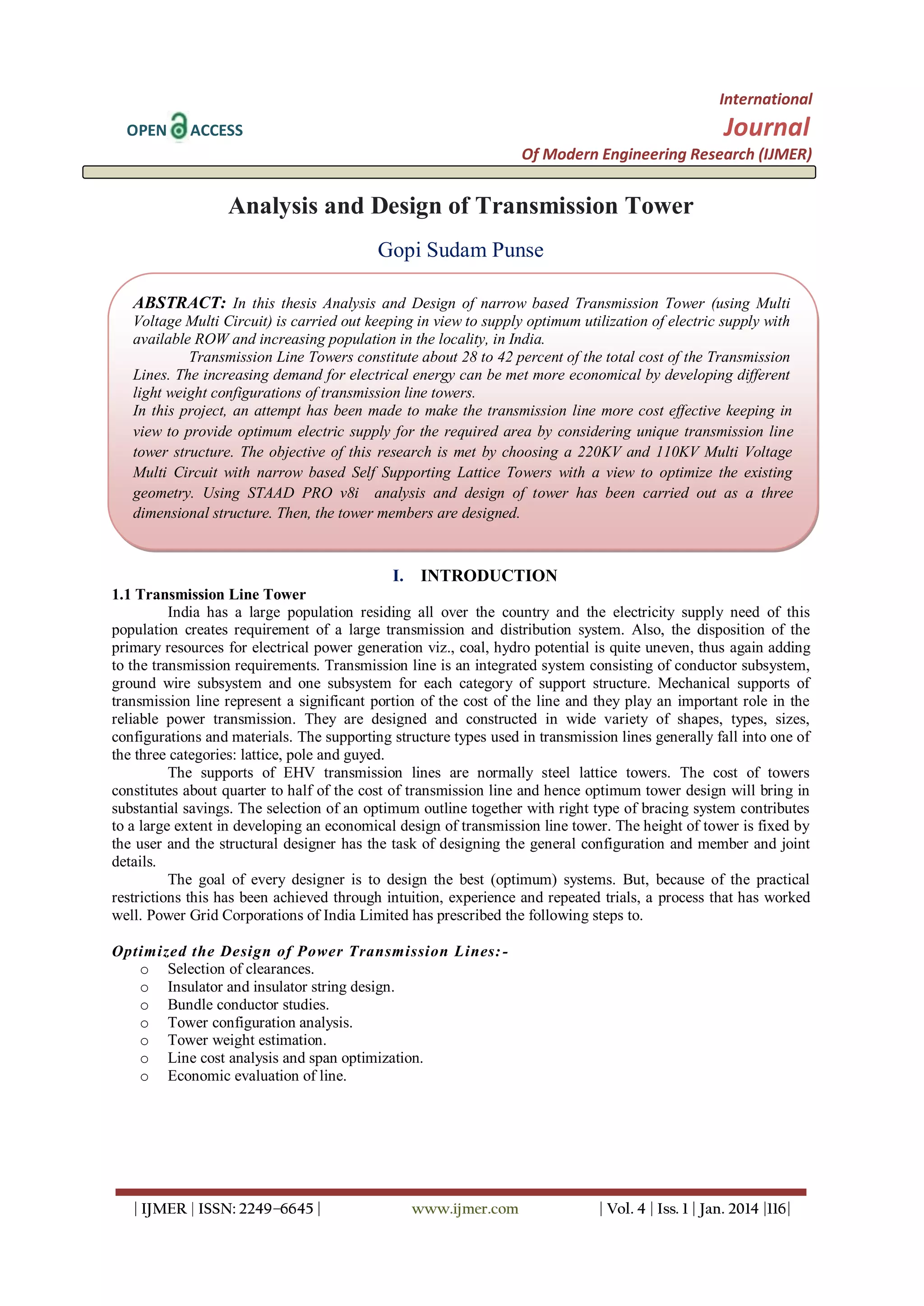 Analysis and Design of Transmission Tower | PDF