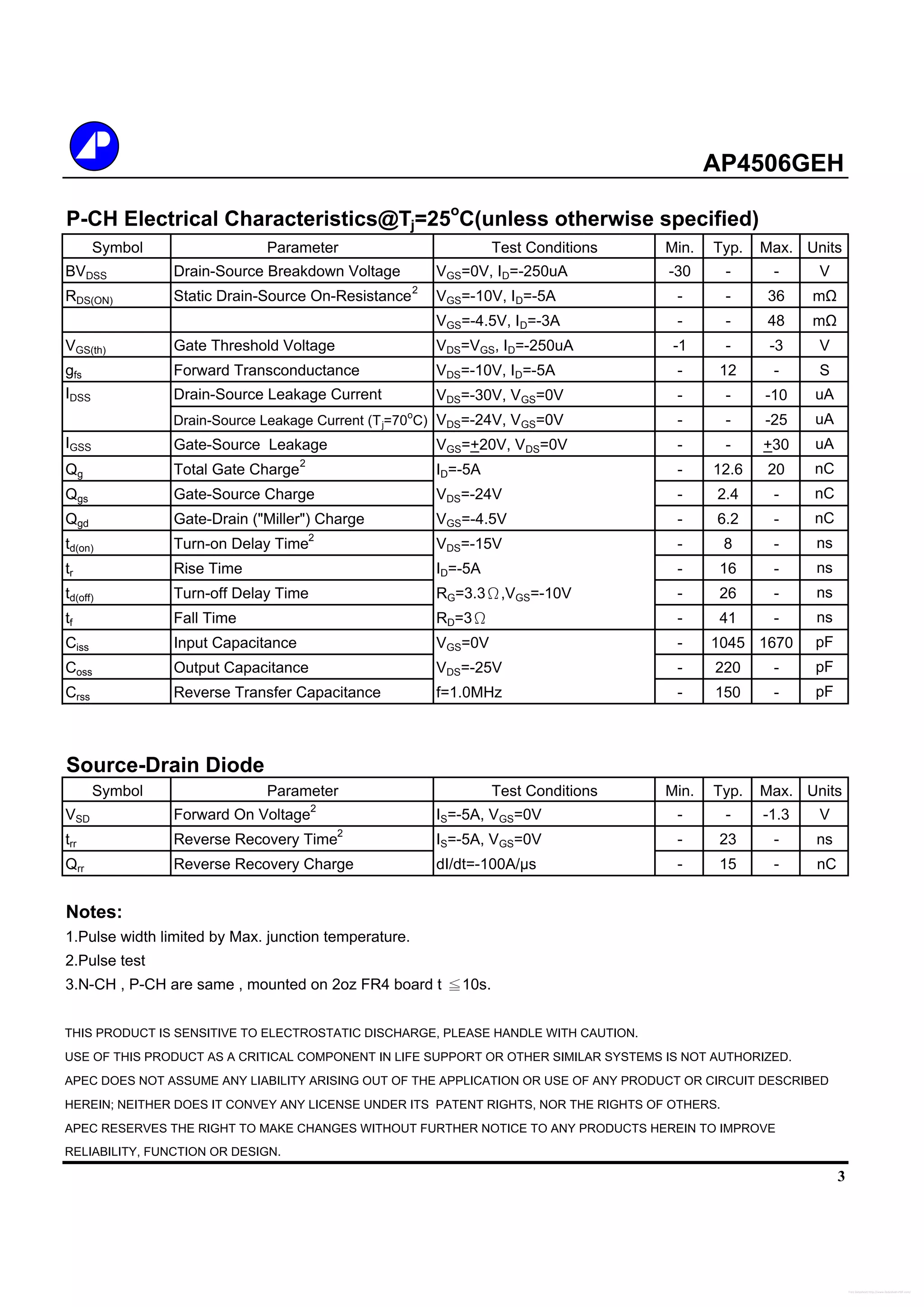 Original N P-CHANNEL ENHANCEMENT Mosfet AP4506GEH 4506GEH 4506 TO-252 ...