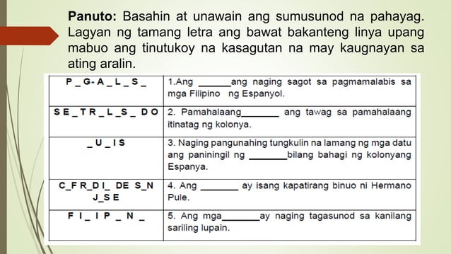 Paraan ng Pagtugon ng mga Fil sa kolonyalismong Espanyol | PPTX