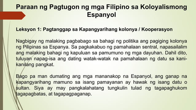 Paraan ng Pagtugon ng mga Fil sa kolonyalismong Espanyol | PPTX