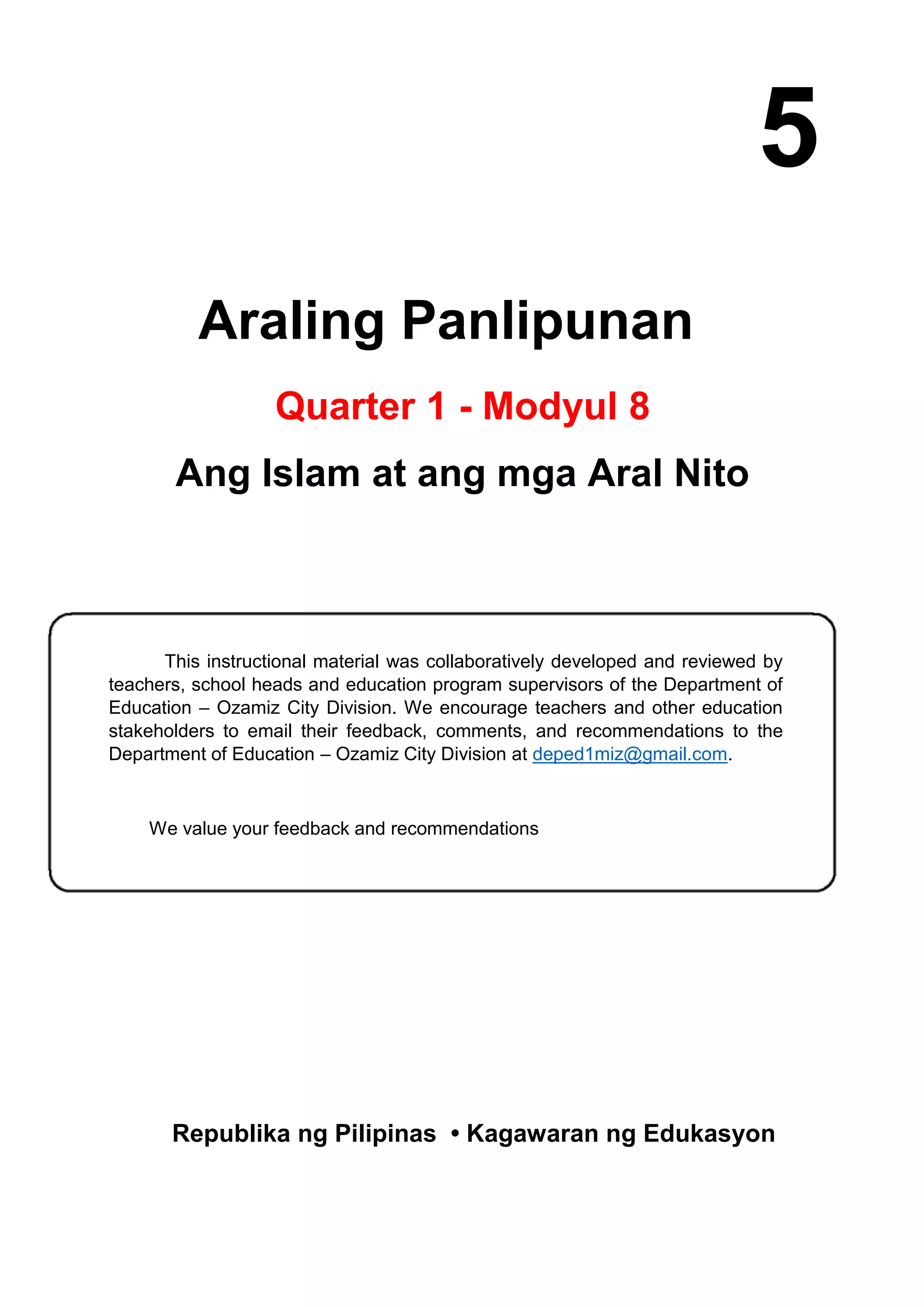 AP_5Q1_Mod8_Ang Islam at ang mga Aral Nito_Version3.docx