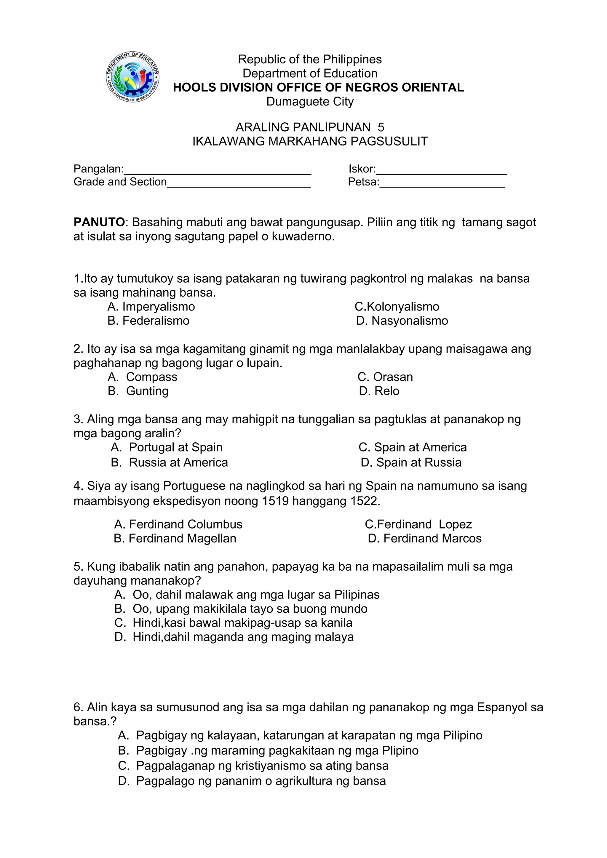 Araling Panlipunan 5 Q2, Araling Panlipunan 5 Q2, Araling Panlipunan 5 ...