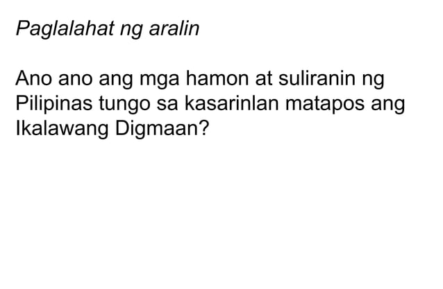 Mga Hamon at Suliranin sa Kasarinlan Pagkatapos ng Ikalawang Digmaan | PPT