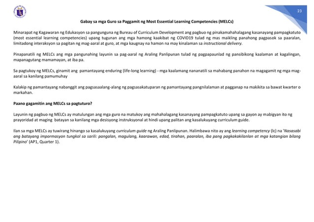 Araling Panlipunan 7 - MELC Updated | PDF