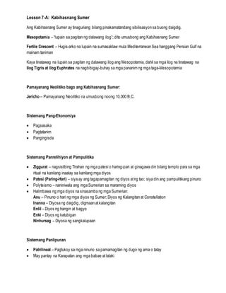 AP 7 Lesson no. 7-A: Kabihasnang Sumer | DOCX