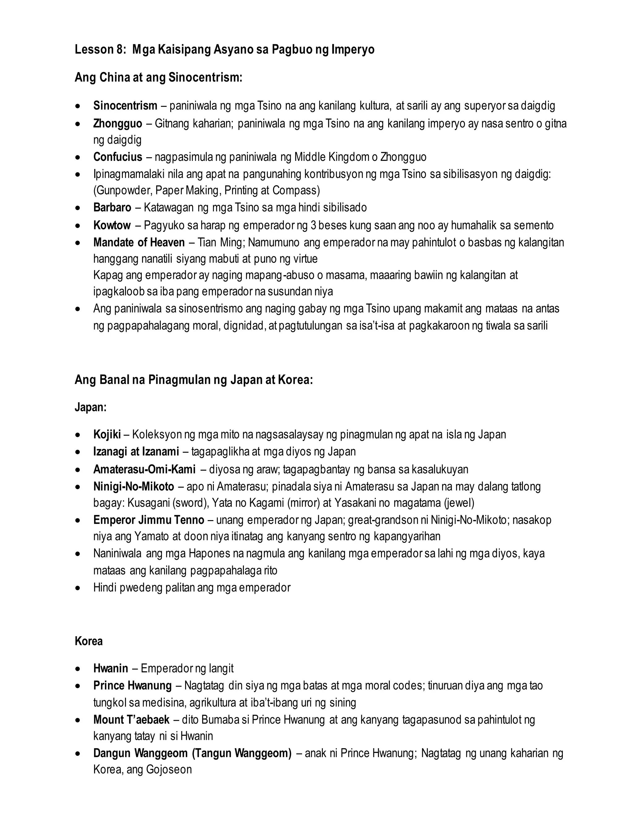 AP 7 Lesson no. 8: Mga Kaisipang Asyano sa Pagbuo ng Imperyo: | DOCX