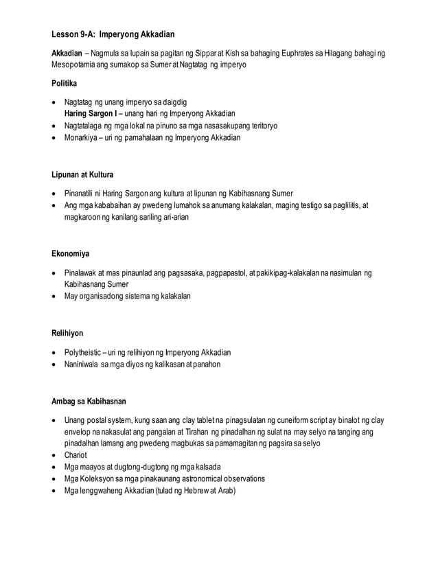 AP 7 Lesson no. 9-A: Imperyong Akkadian | DOCX