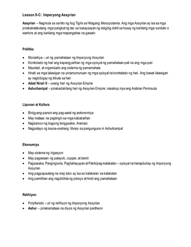 AP 7 Lesson no. 9-C: Imperyong Assyrian | DOCX