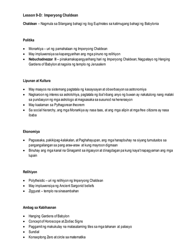 AP 7 Lesson no. 9-D: Imperyong Chaldean | DOCX