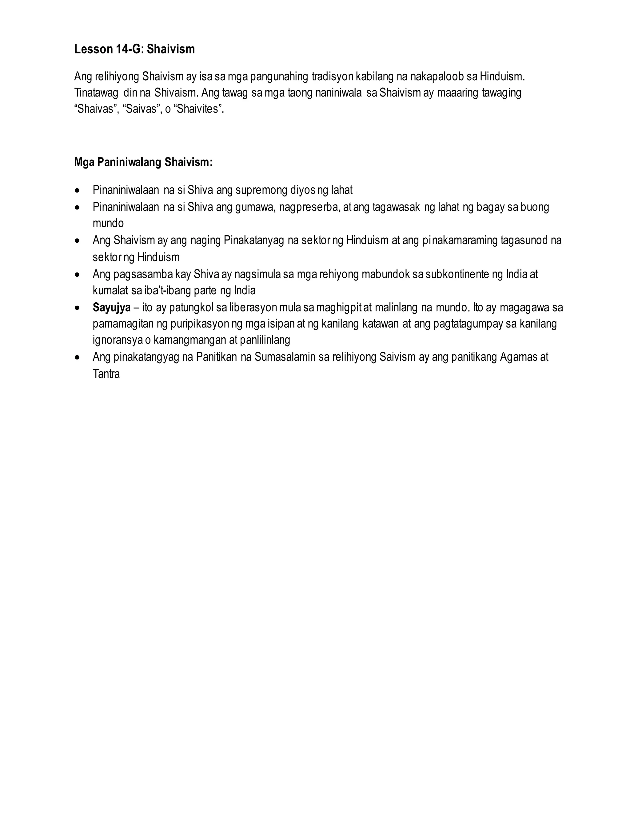 AP 7 Lesson no. 14-G: Shaivism | PDF