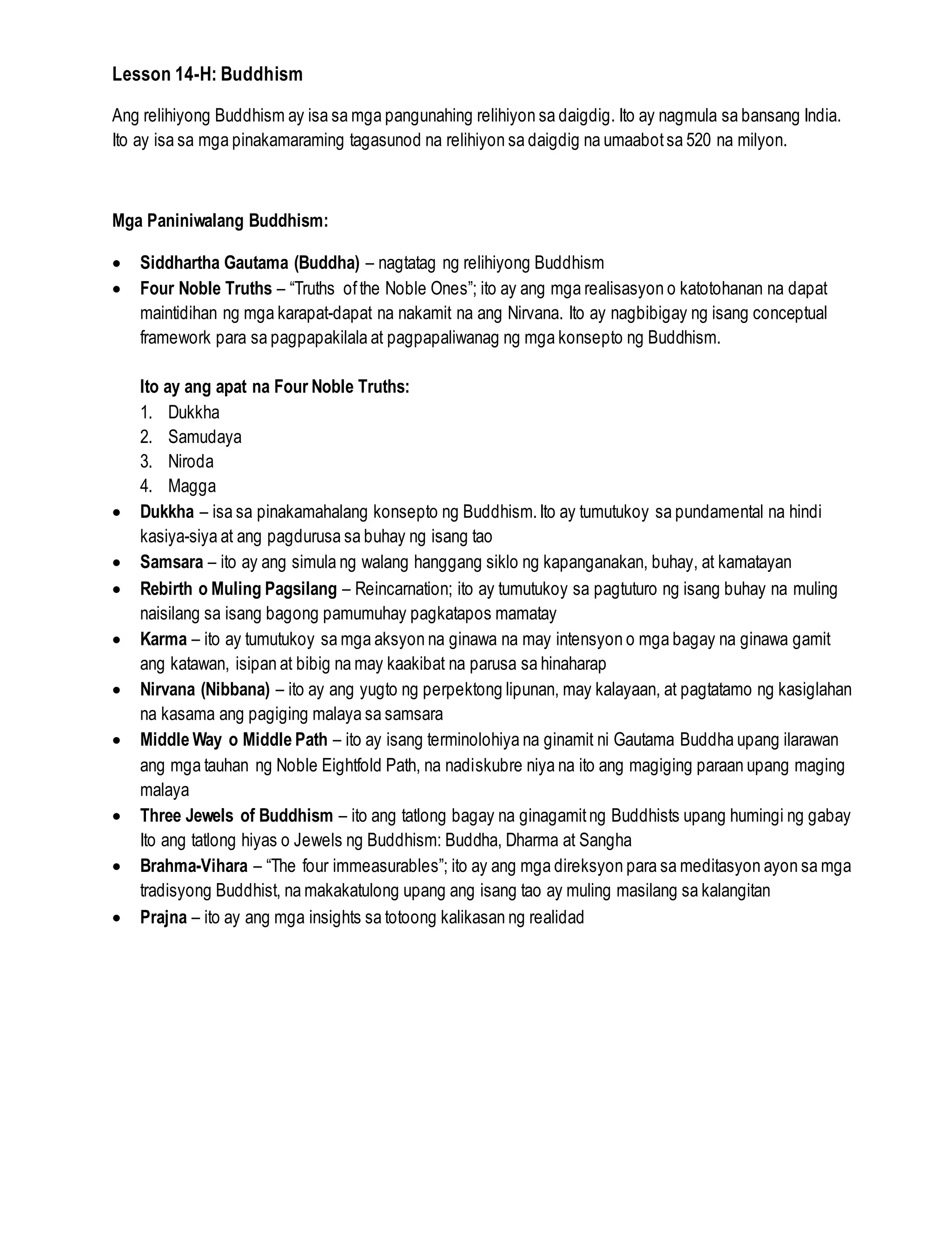 AP 7 Lesson no. 14-H: Buddhism | DOCX